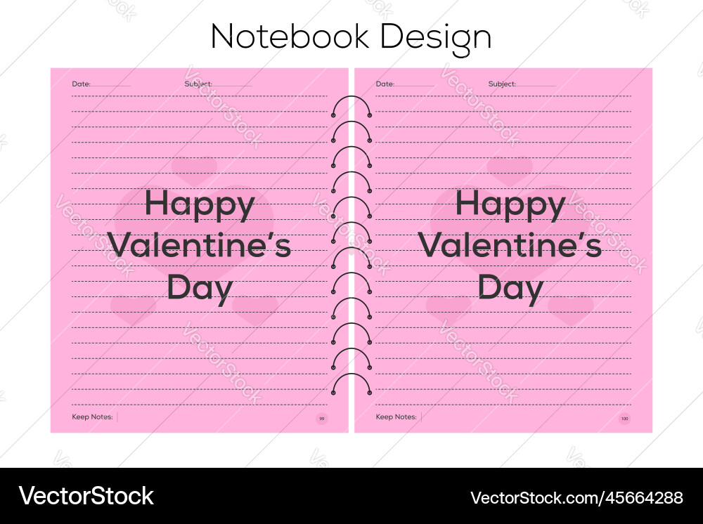 Valentines day notebook cover page template design