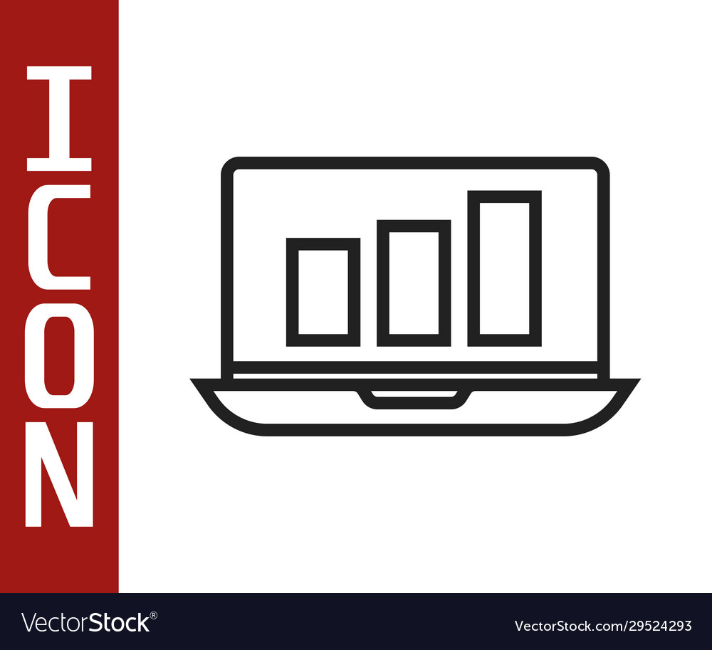 Black line laptop with graph chart icon isolated Vector Image