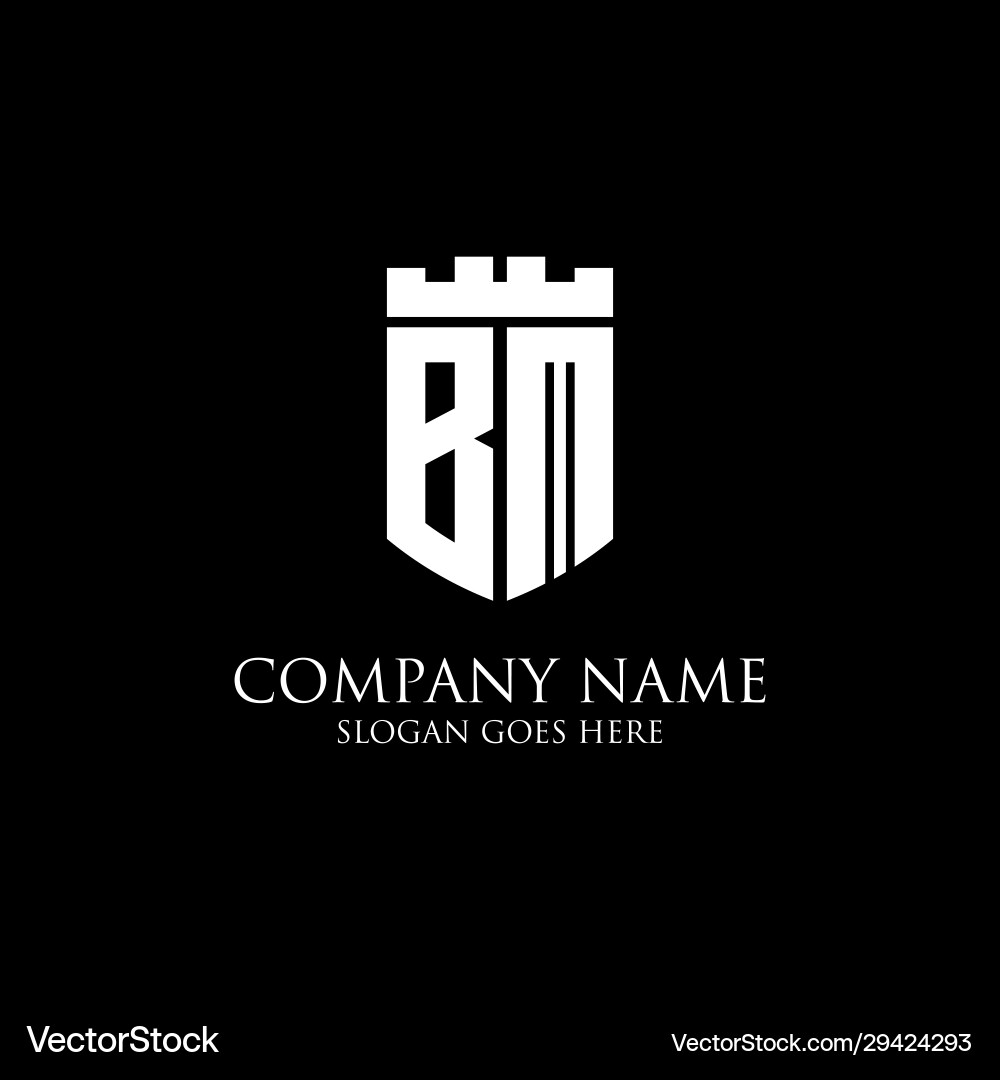 Bm initial shield logo design inspiration crown Vector Image