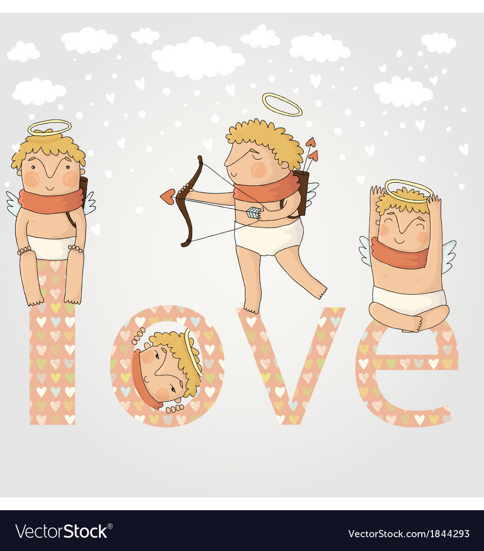Card for valentine day with cute cupids Royalty Free Vector