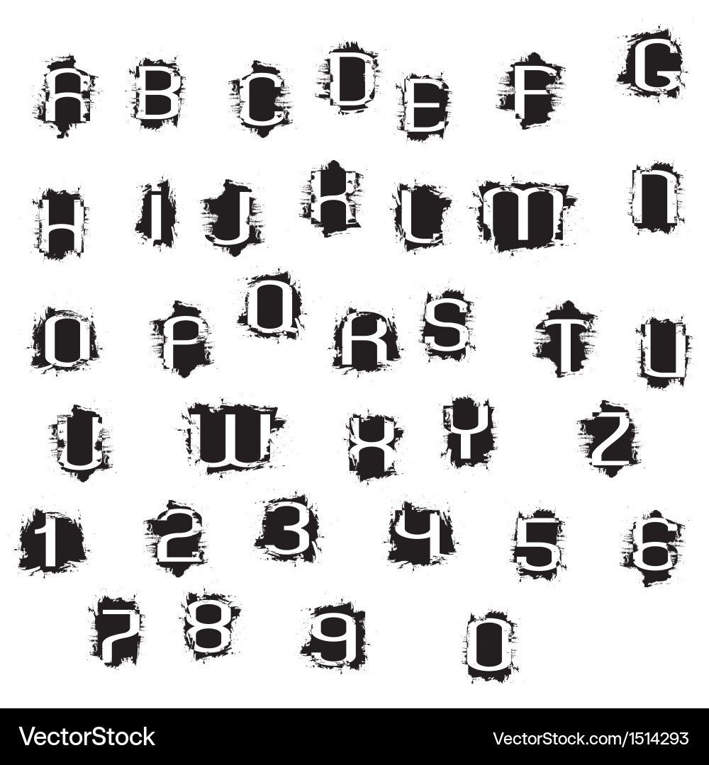Grunge alphabet letters and numbers Royalty Free Vector