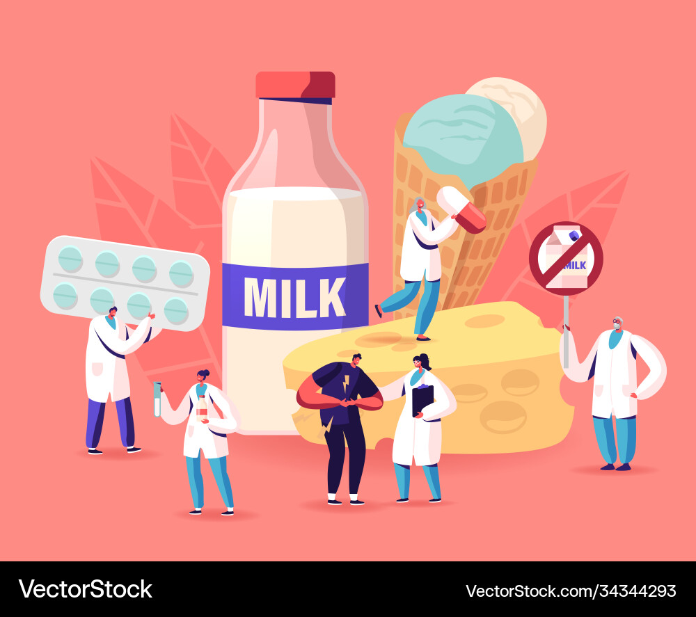 Lactose intolerance concept man feel bad in Vector Image