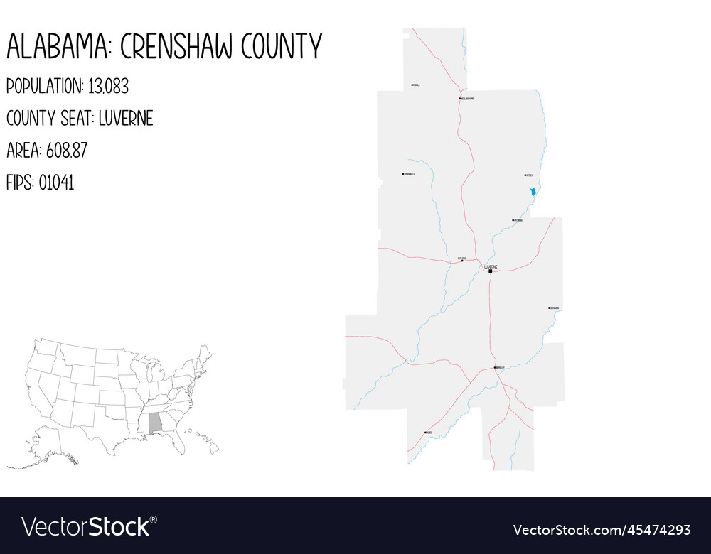 Map of crenshaw county in alabama usa Royalty Free Vector