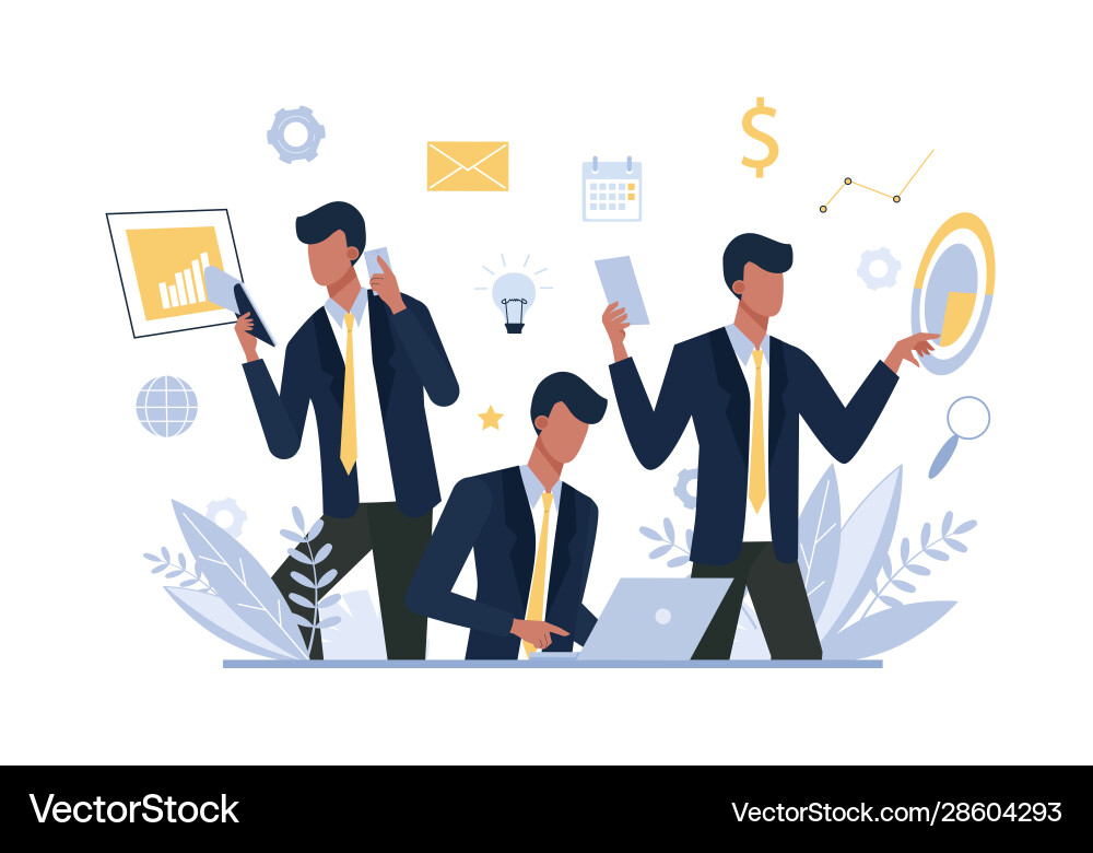 Multitasking Businessman Office Worker Flat Vector Image