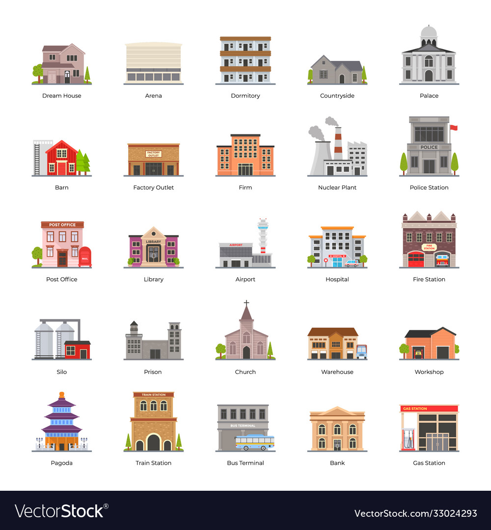 Pack architectures flat icons Royalty Free Vector Image