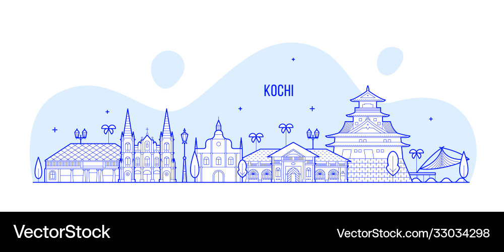 Kochi skyline india trendy linear style Royalty Free Vector