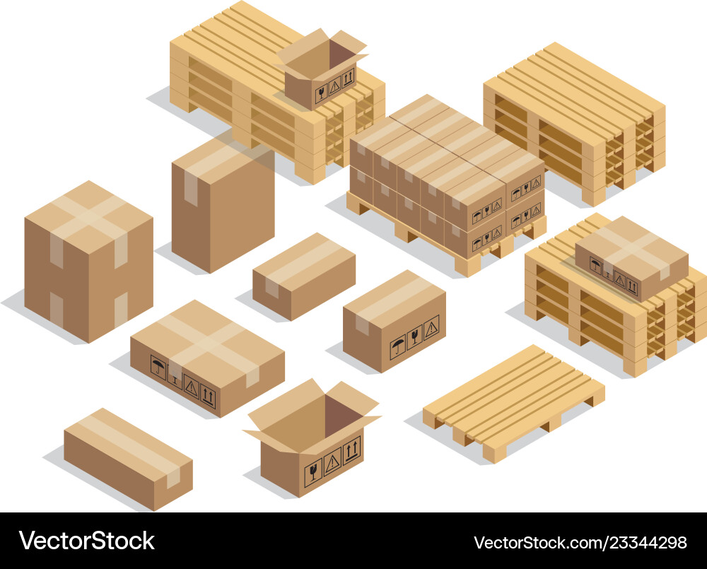 Pallets for shipment with cardboard and isometric Vector Image