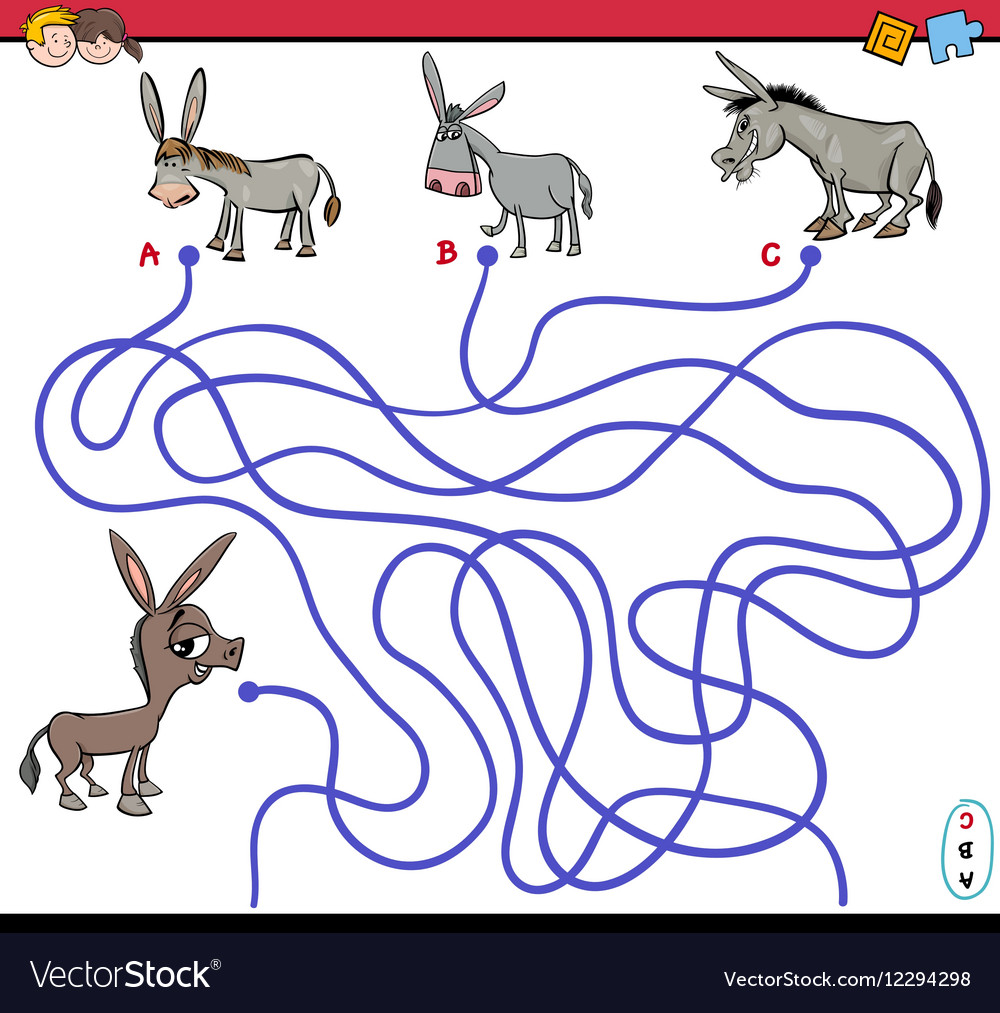 Path maze game with donkey Royalty Free Vector Image Path maze game with donkey Royalty Free Vector Image