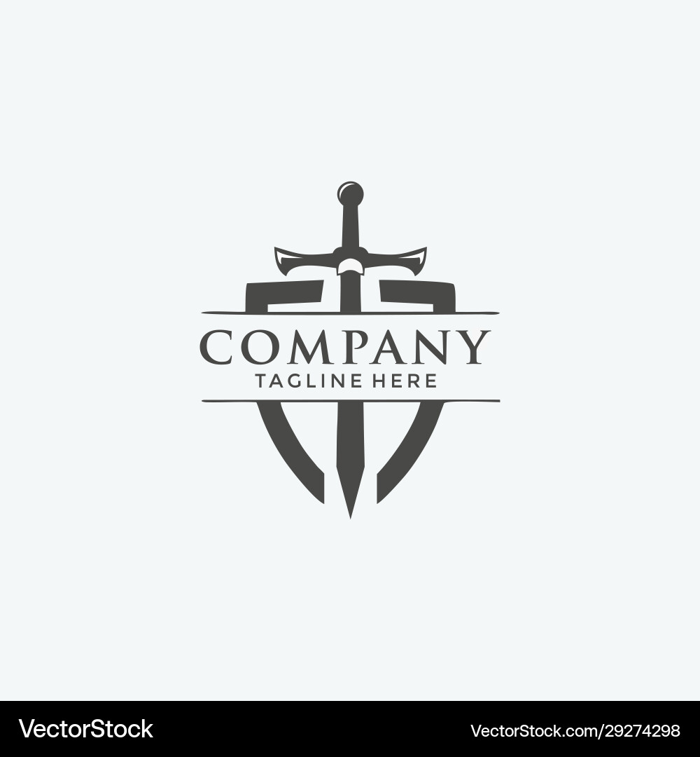 Simple stylized black metal battle sword logo Vector Image