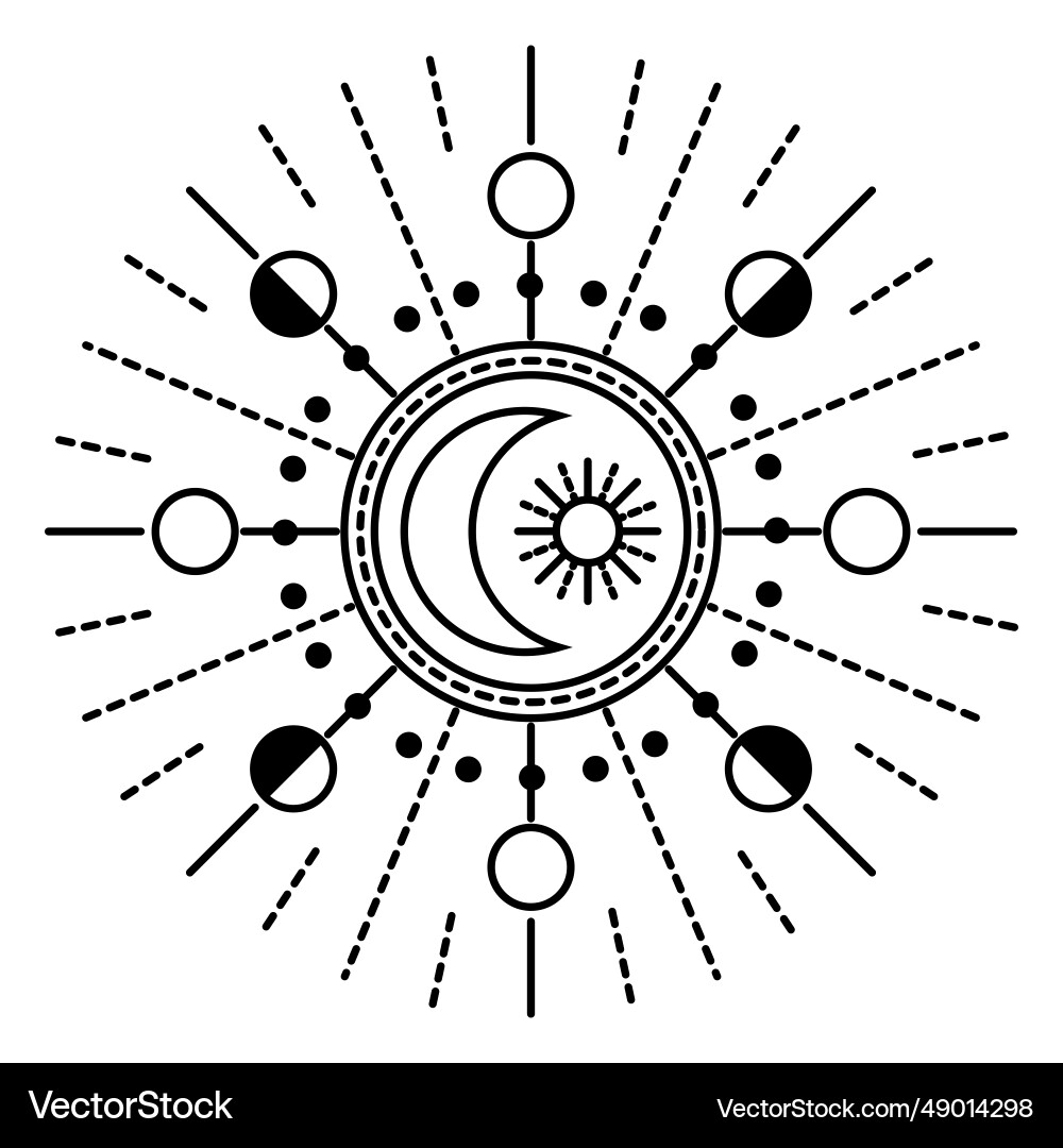 Sun moon ray crescent spot stroke celestial body Vector Image