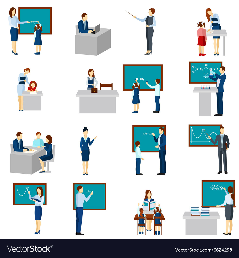 Teacher And Pupils Flat Icons Set Royalty Free Vector Image Teacher And Pupils Flat Icons Set Royalty Free Vector Image