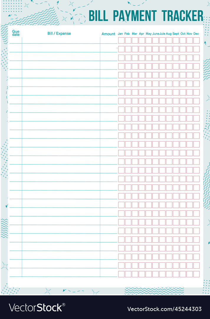 Bill payment tracker Royalty Free Vector Image