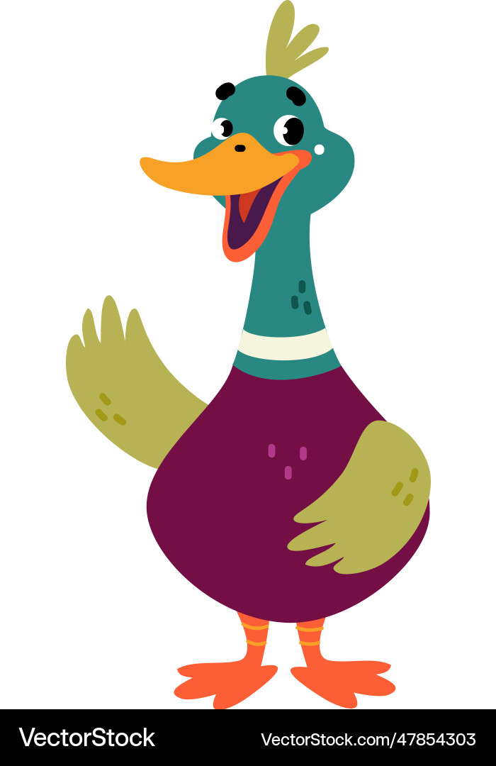 Funny dabbling duck character stand and waving Vector Image