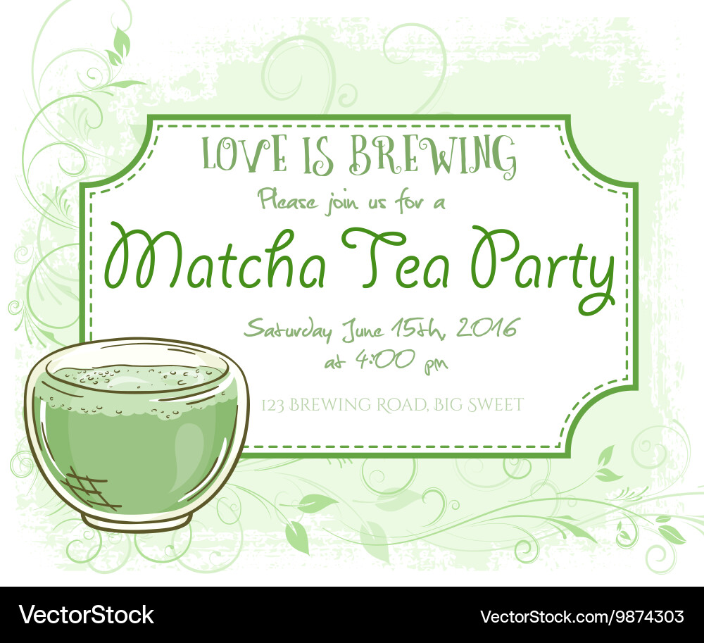Hand drawn matcha tea party invitation card Vector Image