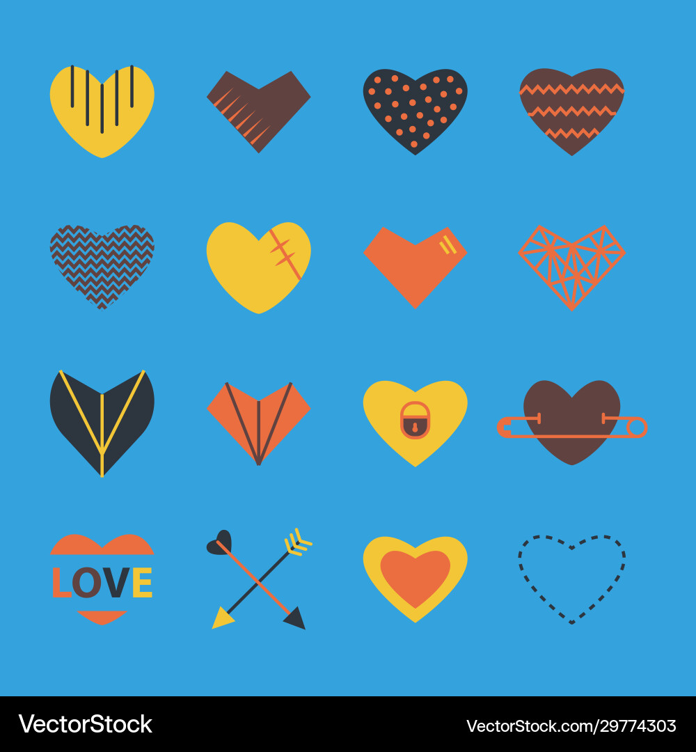 Heart icon set in bright colors flat style Vector Image