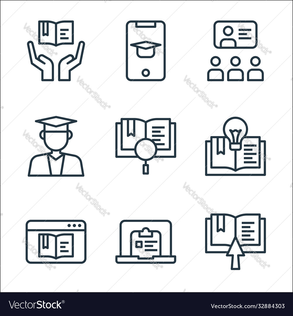 Online learning line icons linear set quality Vector Image