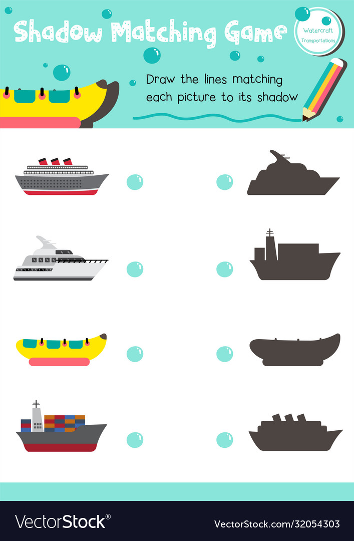 Shadow matching game transportation 2 Royalty Free Vector