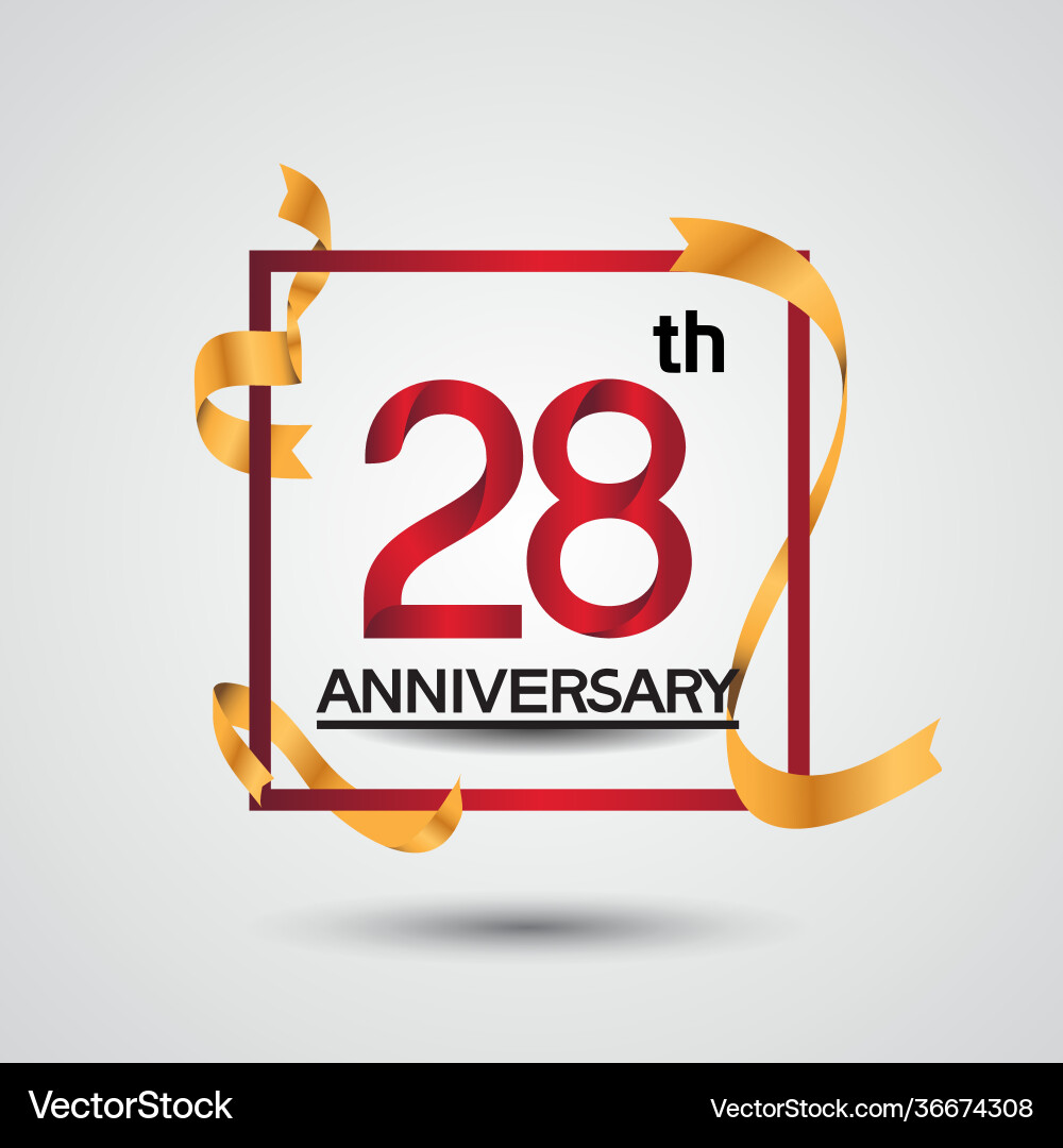 28 anniversary design with red color in square Vector Image