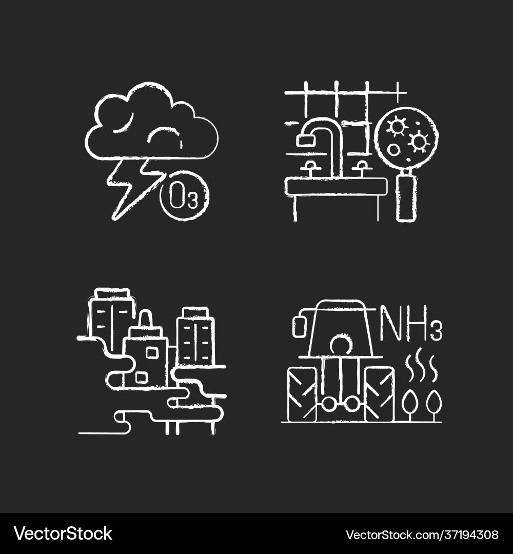 Air pollution chalk white icons set on black Vector Image