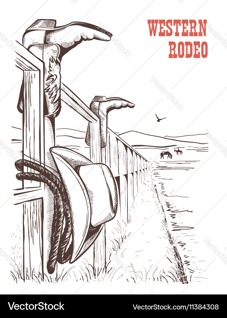 American ranch landscape with cowboy clothes Vector Image