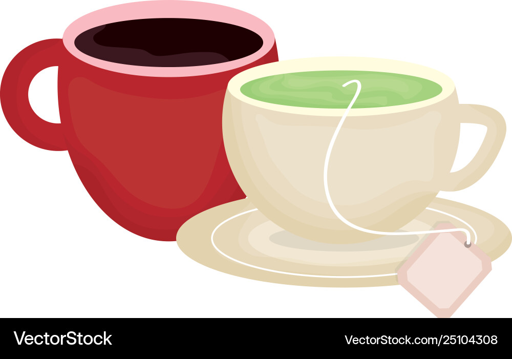 Delicious tea and coffee in cups Royalty Free Vector Image