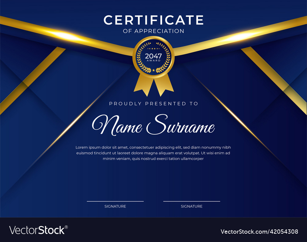 Luxury shine golden blue certificate design Vector Image