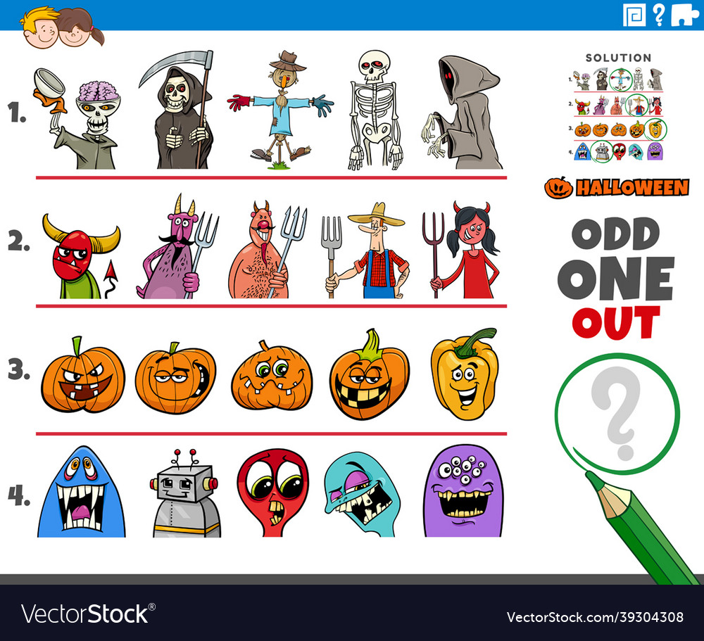 Odd one out picture game with spooky halloween Vector Image