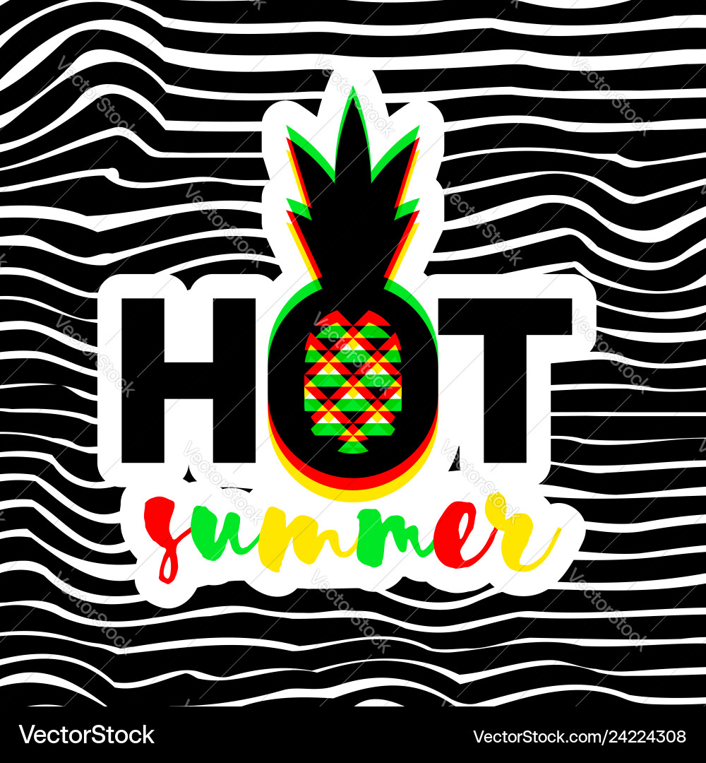 Poster with pineapple and hot summer lettering Vector Image