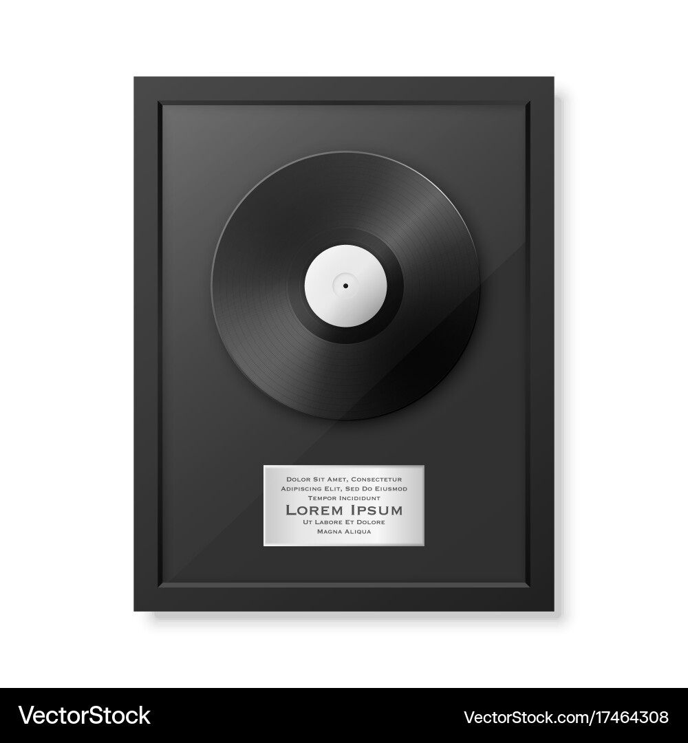 Realistic lp and label in glossy black Royalty Free Vector