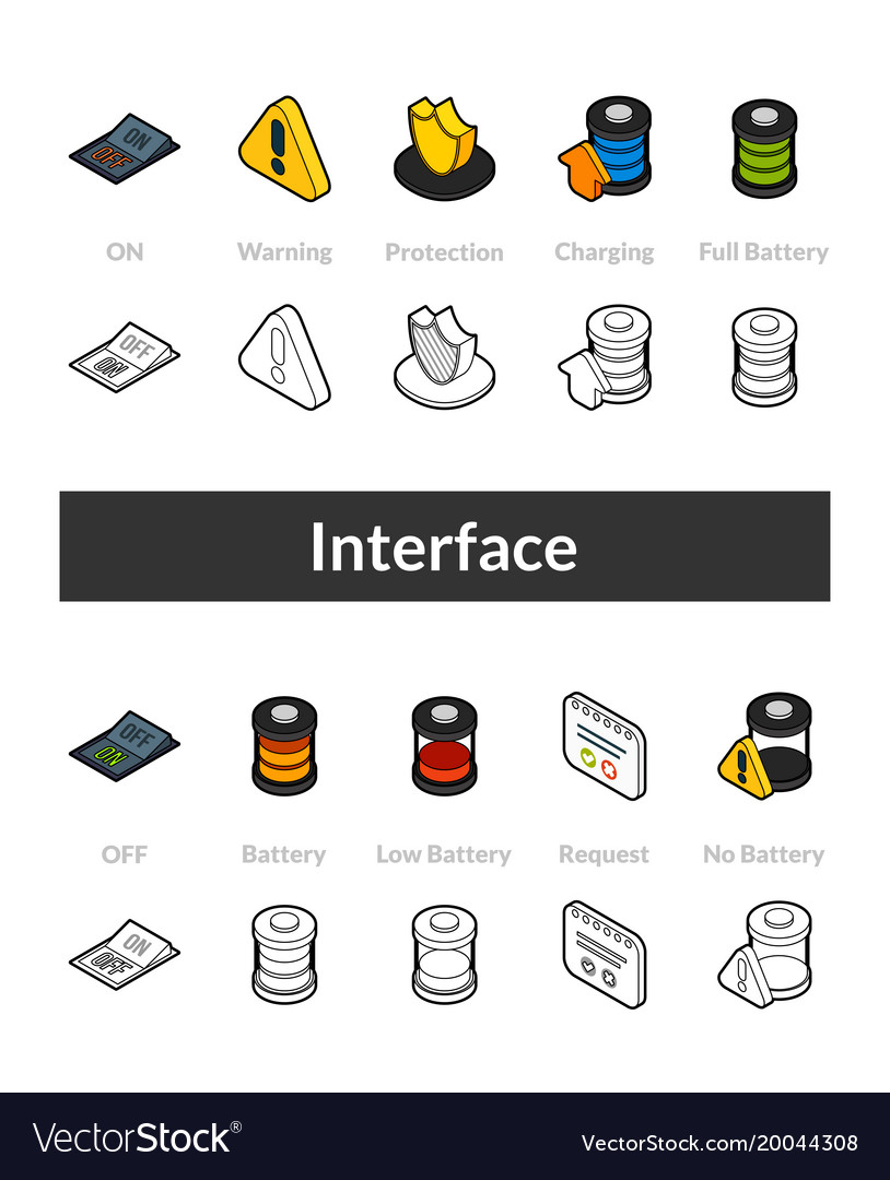 Set of isometric icons in outline style colored Vector Image