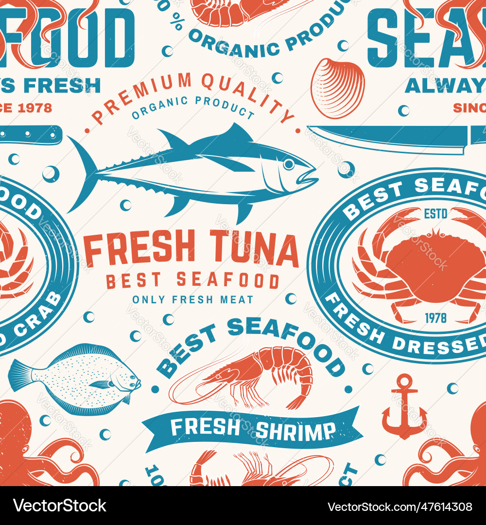 Set of seafood seamless pattern fresh tuna Vector Image