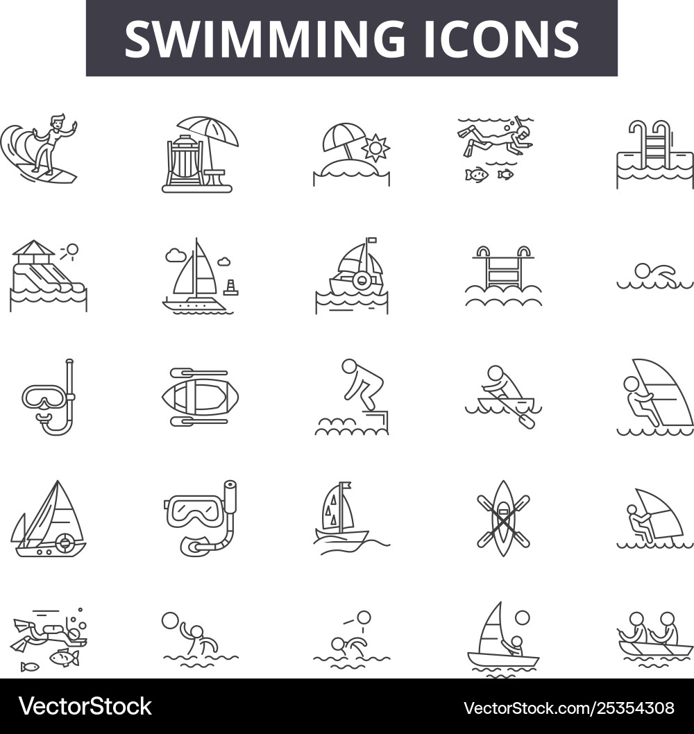Swimming line icons signs set linear Royalty Free Vector