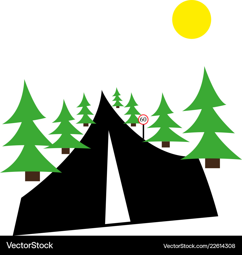 Trees and sun road sign on white background Vector Image