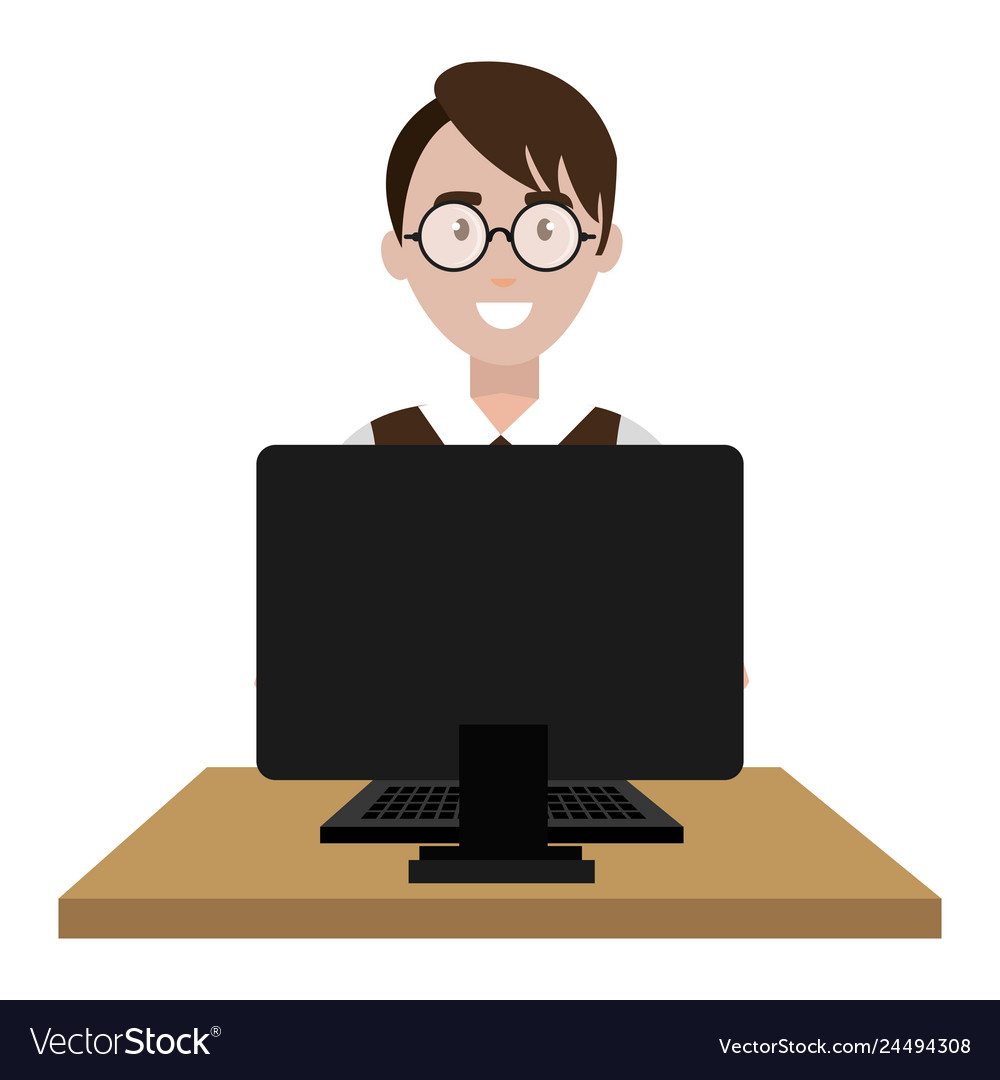 User with computer desktop Royalty Free Vector Image