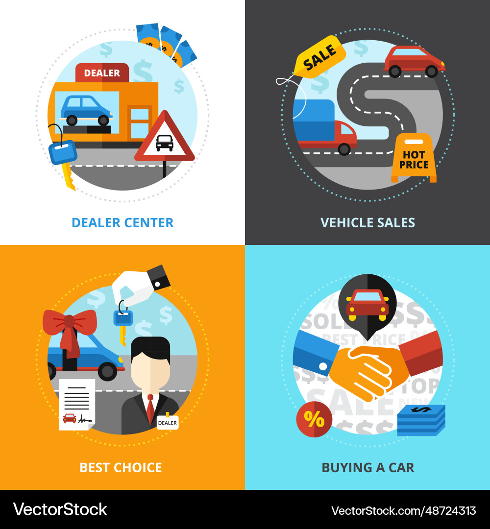 Car dealership 2x2 design concept Royalty Free Vector Image