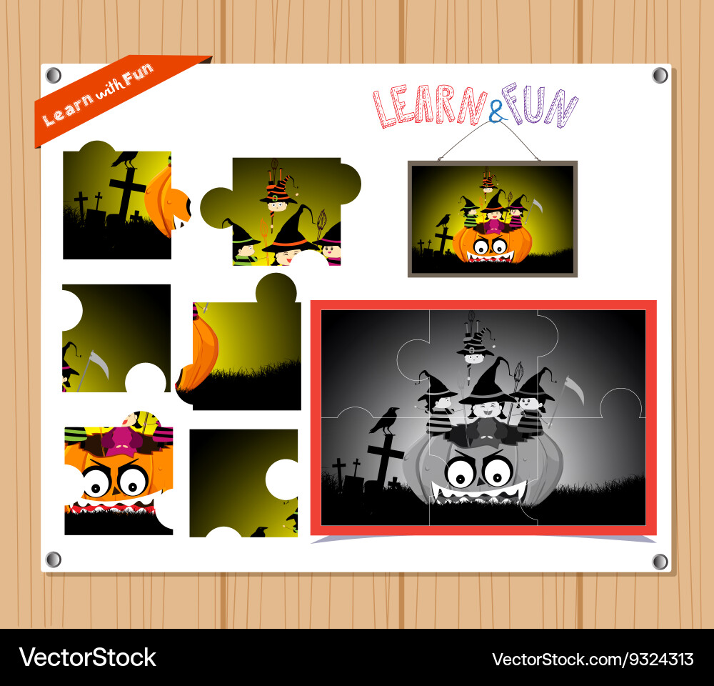 Cartoon education jigsaw puzzle game Royalty Free Vector