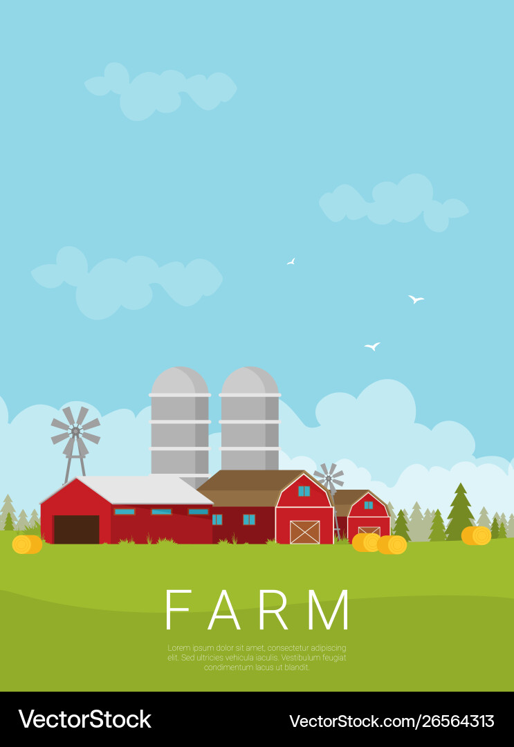Farm flat landscape natural background organic Vector Image