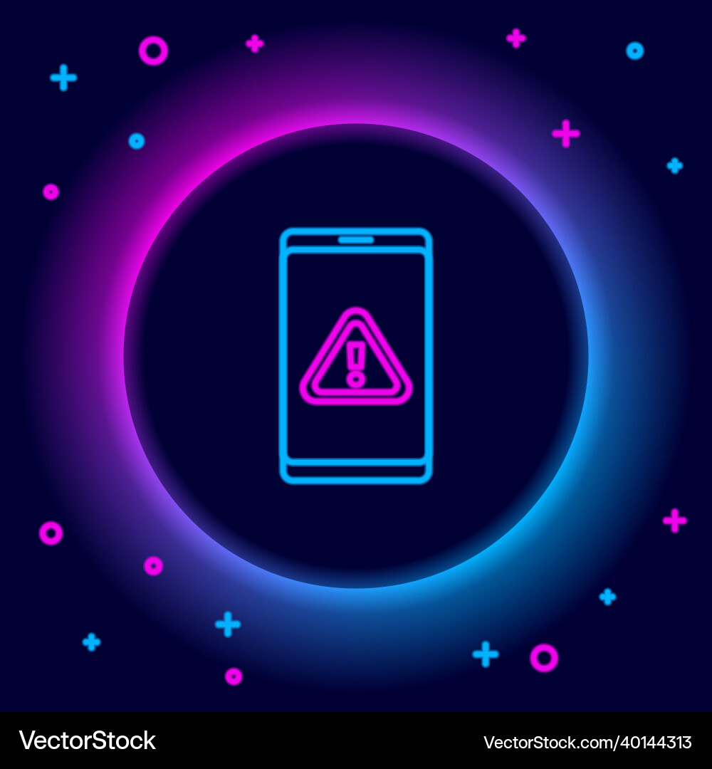 Glowing neon line mobile phone with exclamation Vector Image