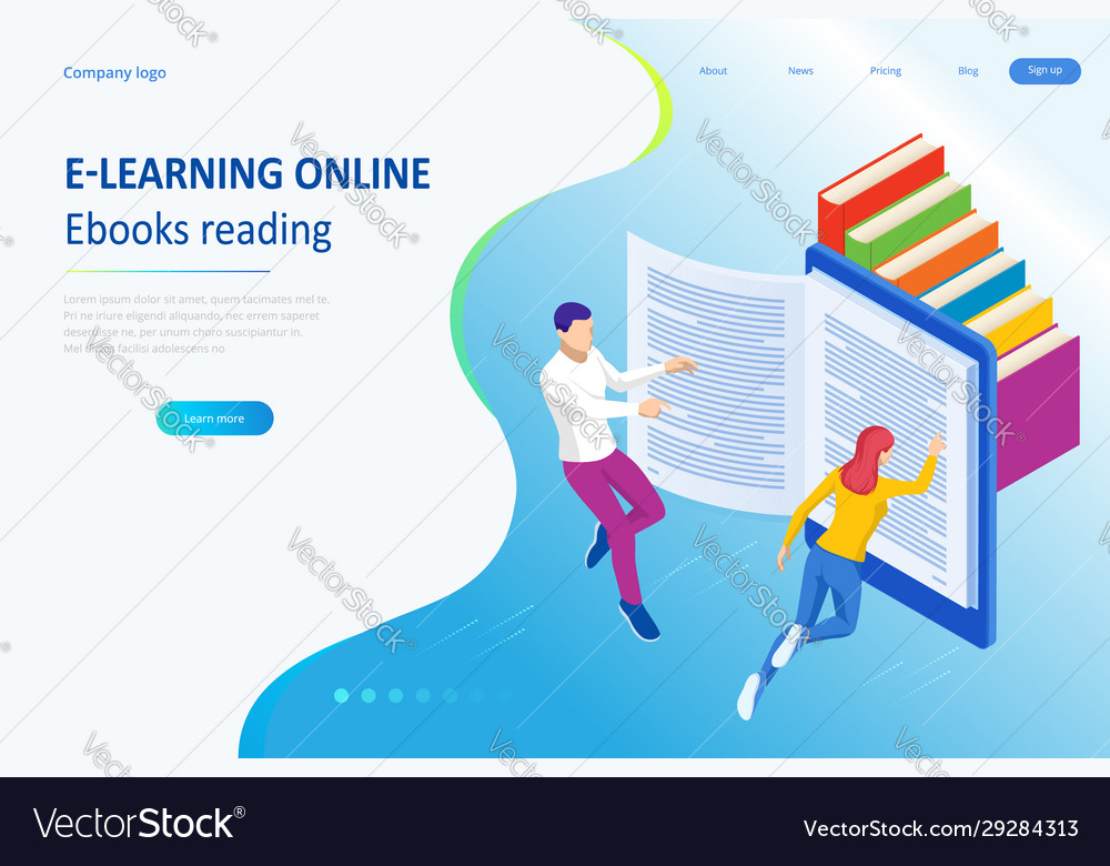 Isometric concept for digital reading e-classroom Vector Image