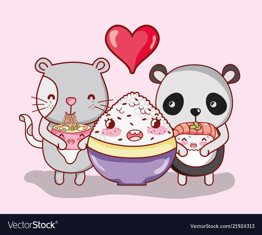 Japan food and animals kawaii Royalty Free Vector Image