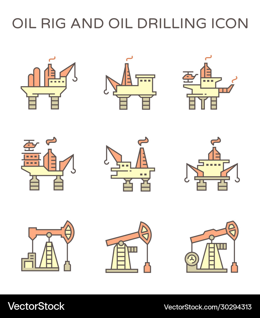 Oil rig and drilling industry icon set Royalty Free Vector