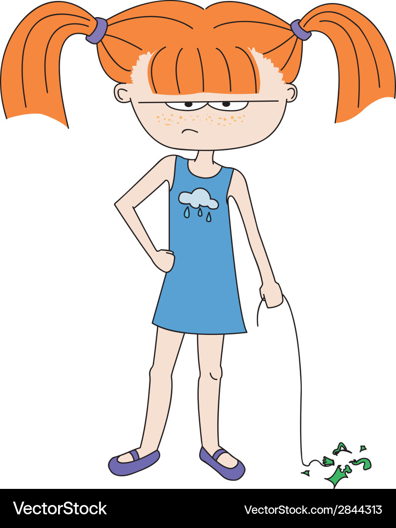 Sad girl with a broken balloon Royalty Free Vector Image