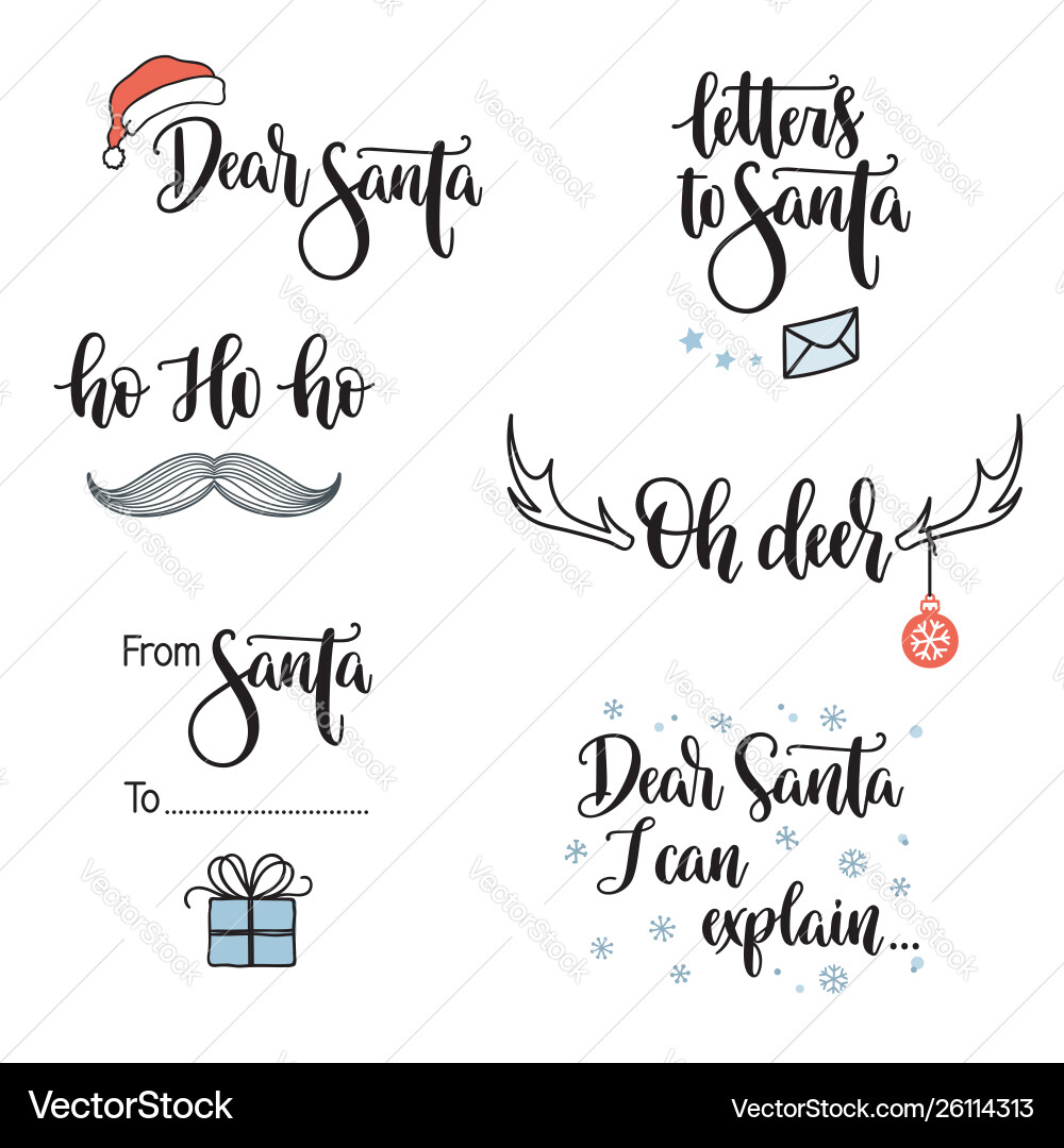 Santa related phrases lettering set Royalty Free Vector