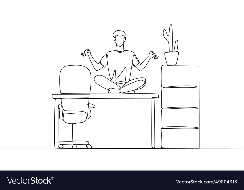Single continuous line drawing man sitting Vector Image
