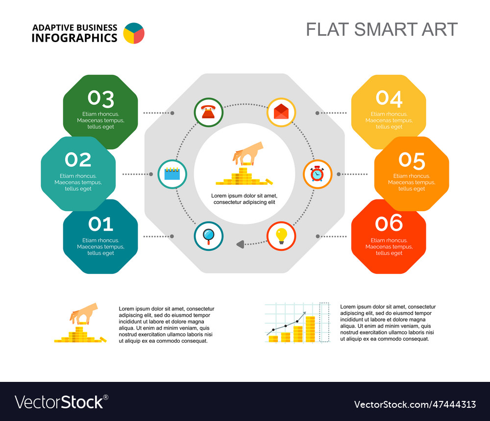 Six step process chart slide template Royalty Free Vector Six step process chart slide template Royalty Free Vector