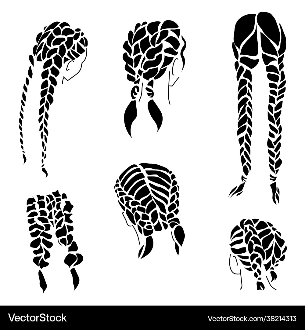 Two braids on hair different lengths ornate Vector Image