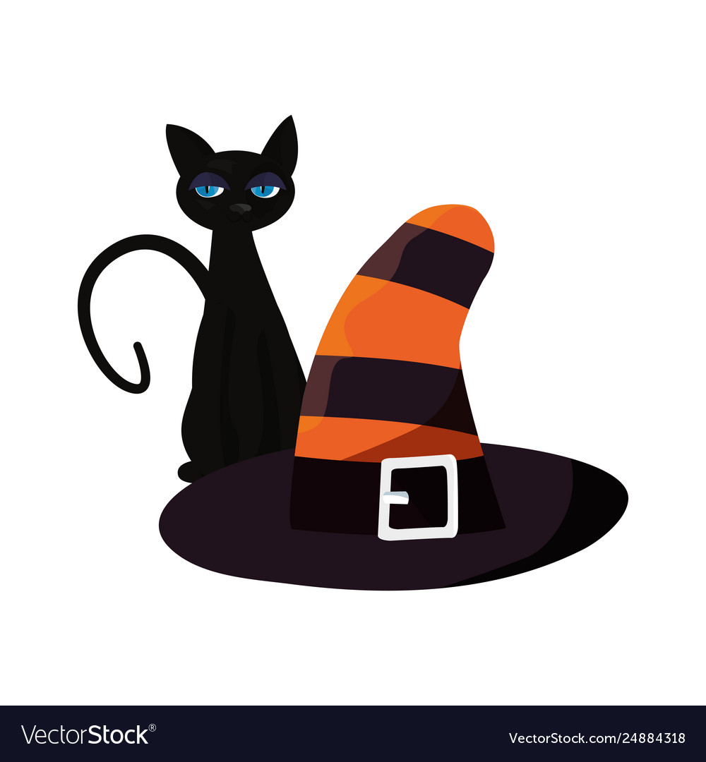 Black cat halloween and witch hat Royalty Free Vector Image