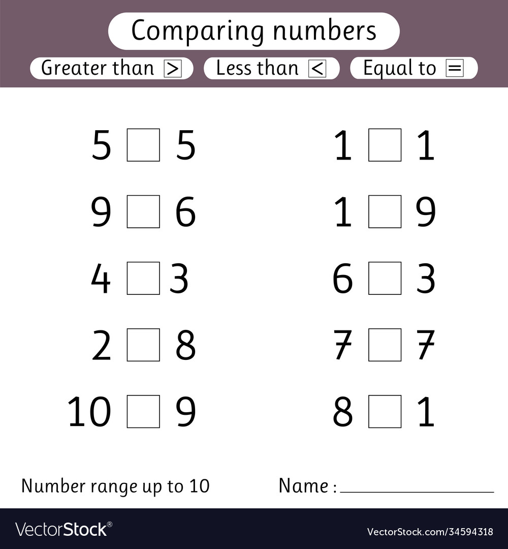 Comparing numbers less than greater equal Vector Image