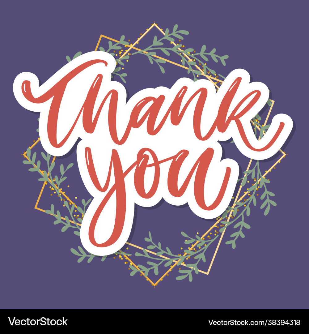 Cute thank you script card flowers letter text Vector Image