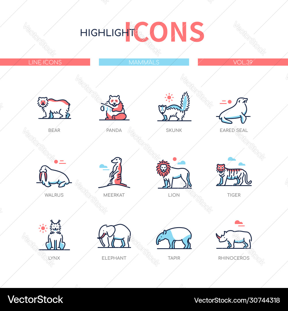 Different mammals - modern line design style icons